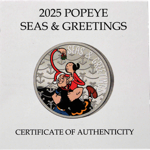 2025 Ascension Island 1 oz. Silver $5 Popeye® & Olive Oyl™ Mistletoe ...