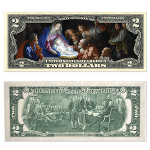 Colorized $2 Federal Reserve Note - Nativity Scene | Littleton Coin Company