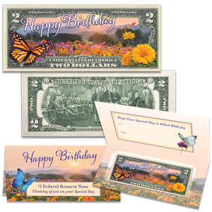 Colorized Happy Birthday $2 Note - Adult | Littleton Coin Company